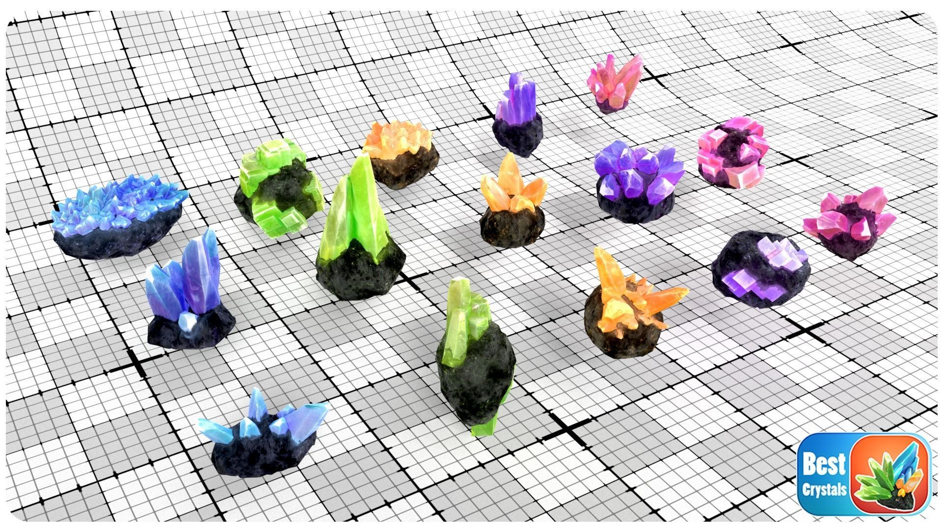 3D model Best Crystals - 75 crystal gems VR / AR / low-poly | CGTrader