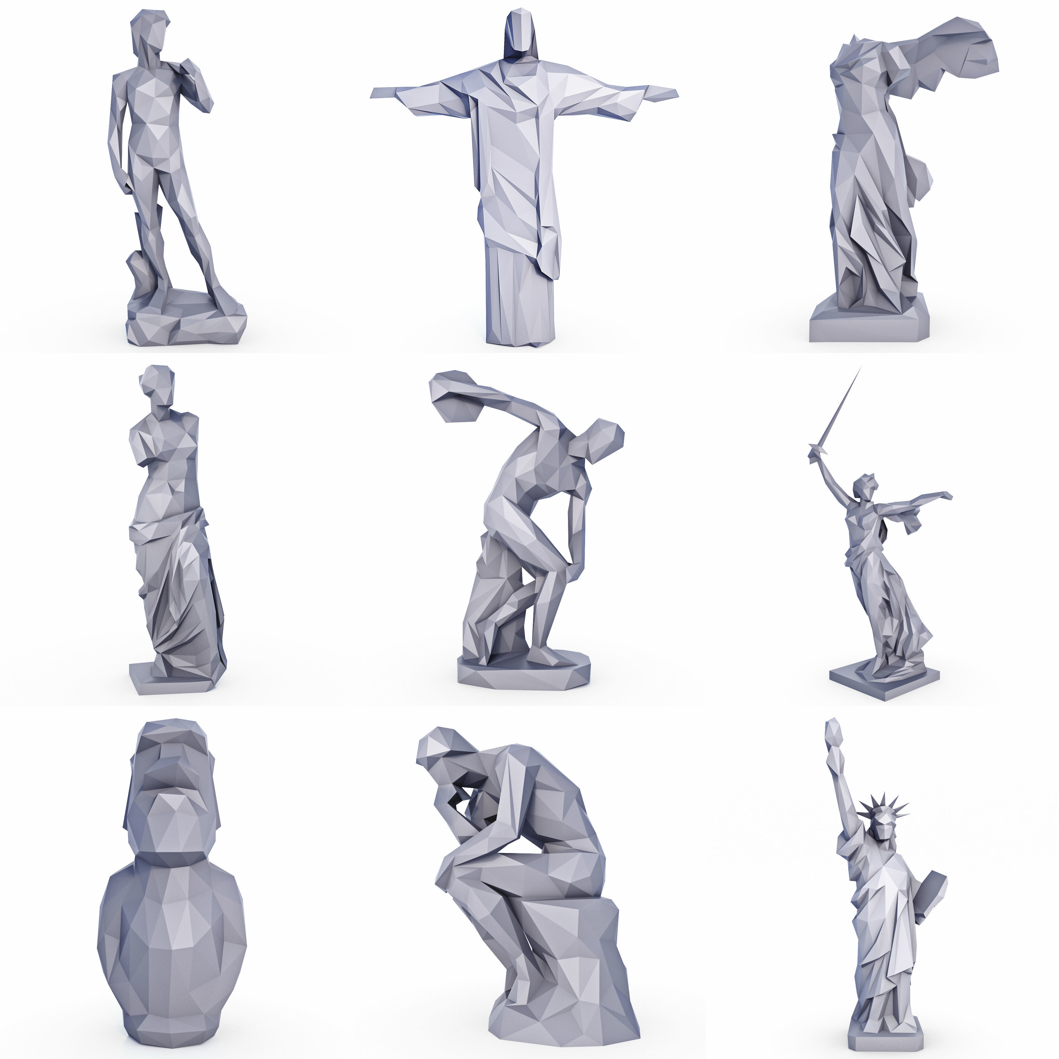3D model Popular Sculptures and Statue SET Low Poly VR / AR / low-poly ...
