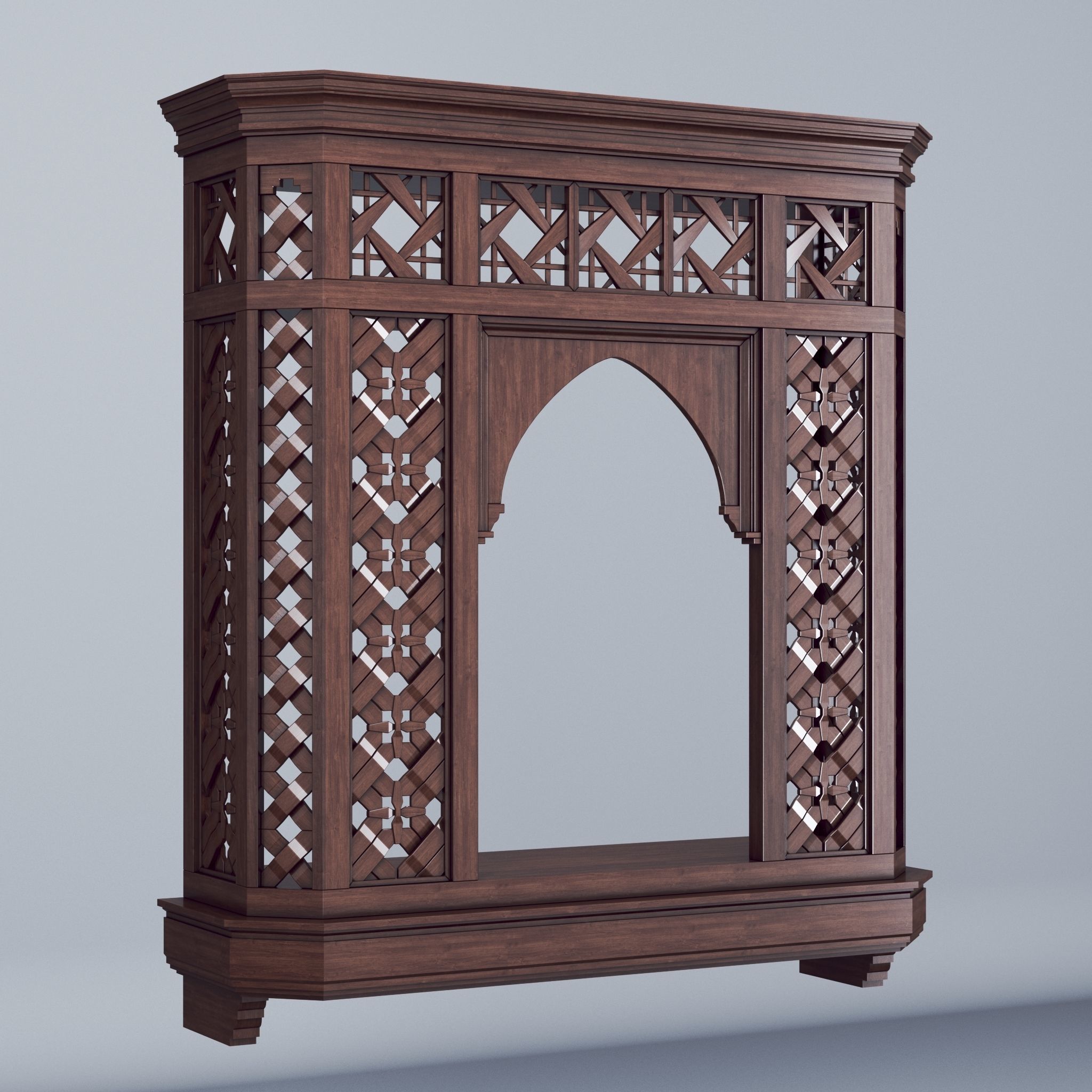 Mashrabiya 6 ornately carved wooden shelf 3D model | CGTrader