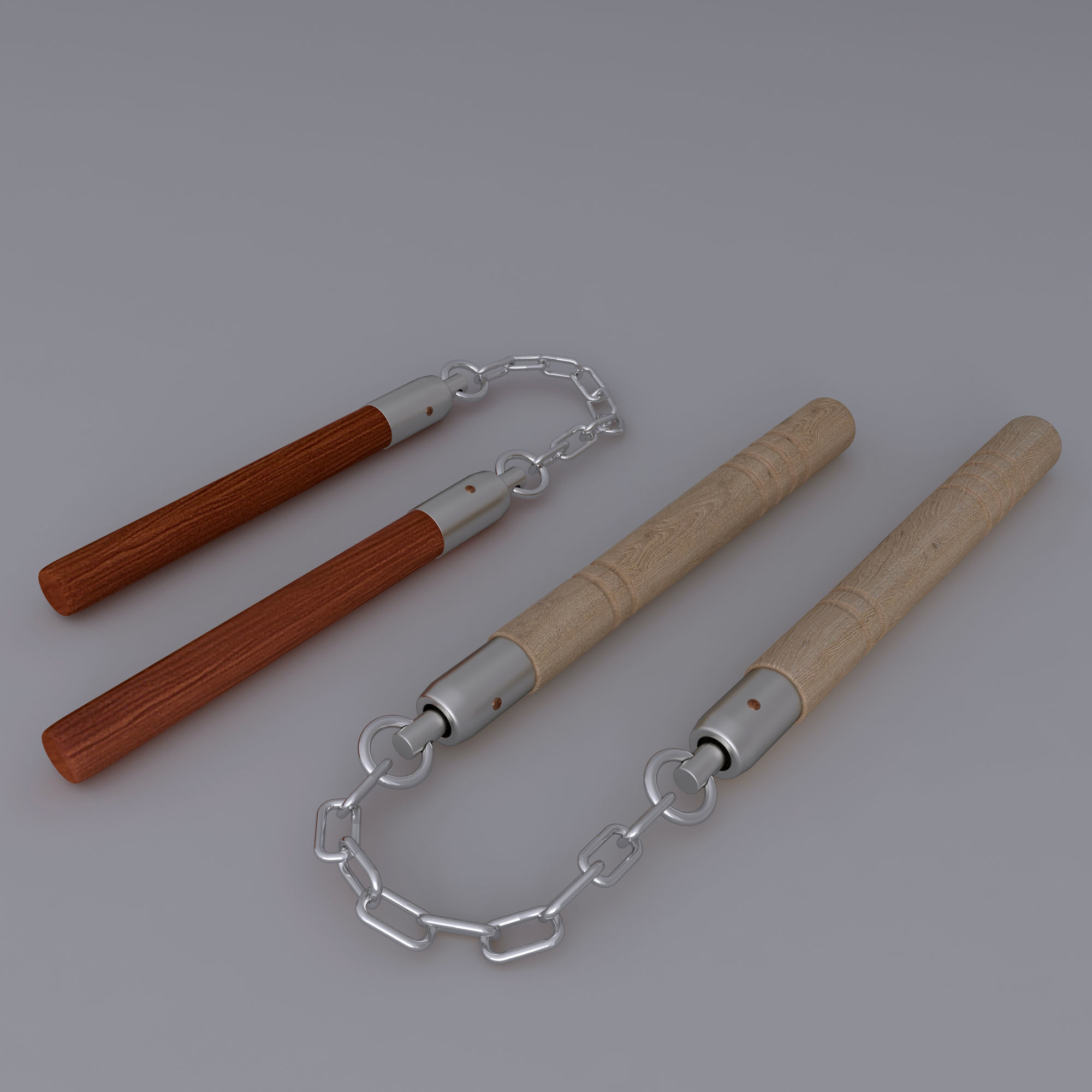 Nanchico two wooden sticks and chain 3D model | CGTrader
