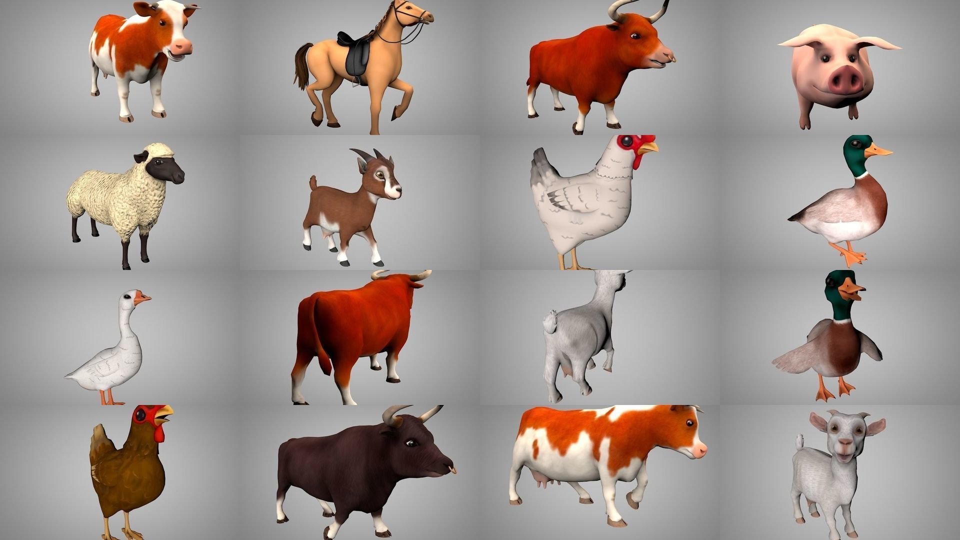 Farm animals collection VR / AR / low-poly | CGTrader