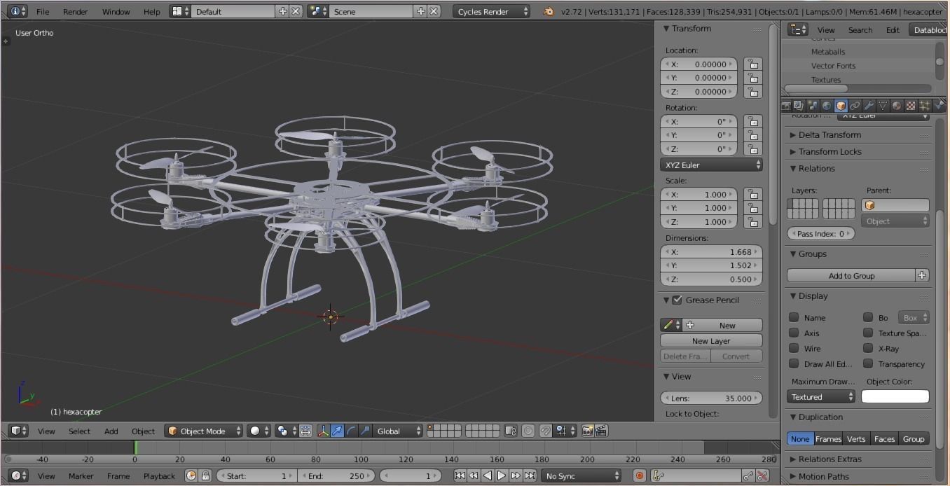 hexacopter drone 3D Model .obj .fbx .dxf .stl .blend - CGTrader.com