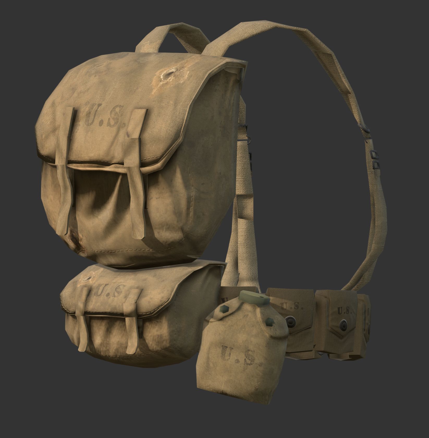 3D model World War 2 American Soldier Backpack VR / AR / low-poly ...