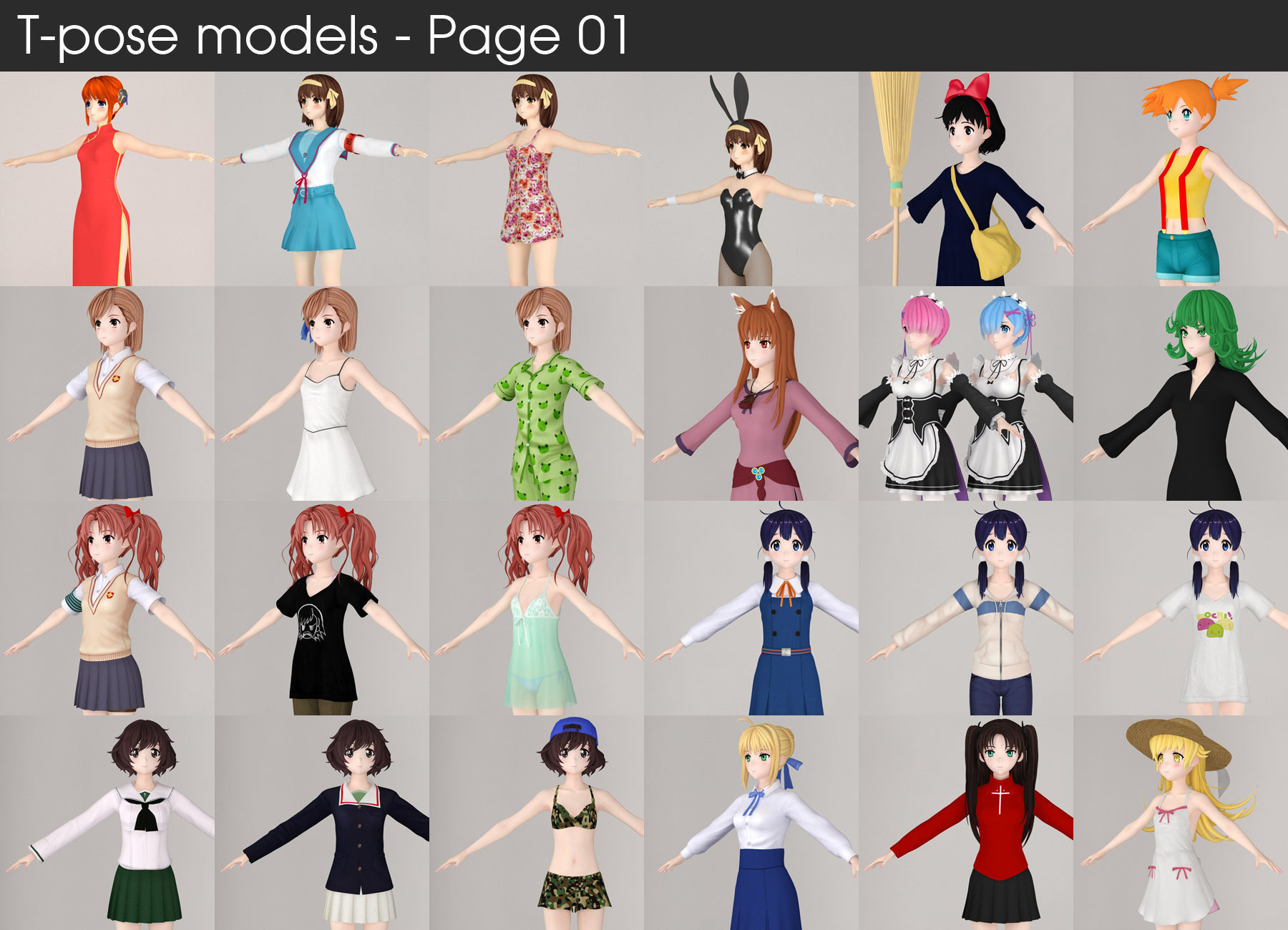 Anime girls collection 3D model rigged | CGTrader