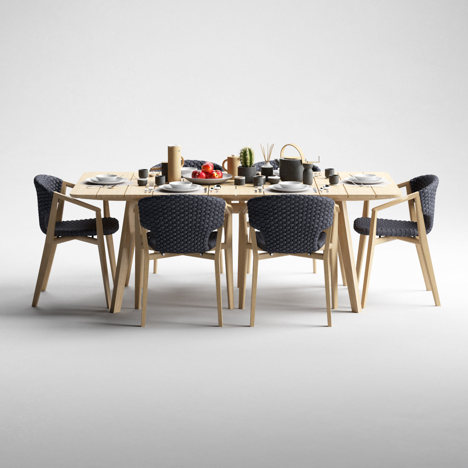 Ethimo Knit dining armchair and rectangular table 3D model | CGTrader
