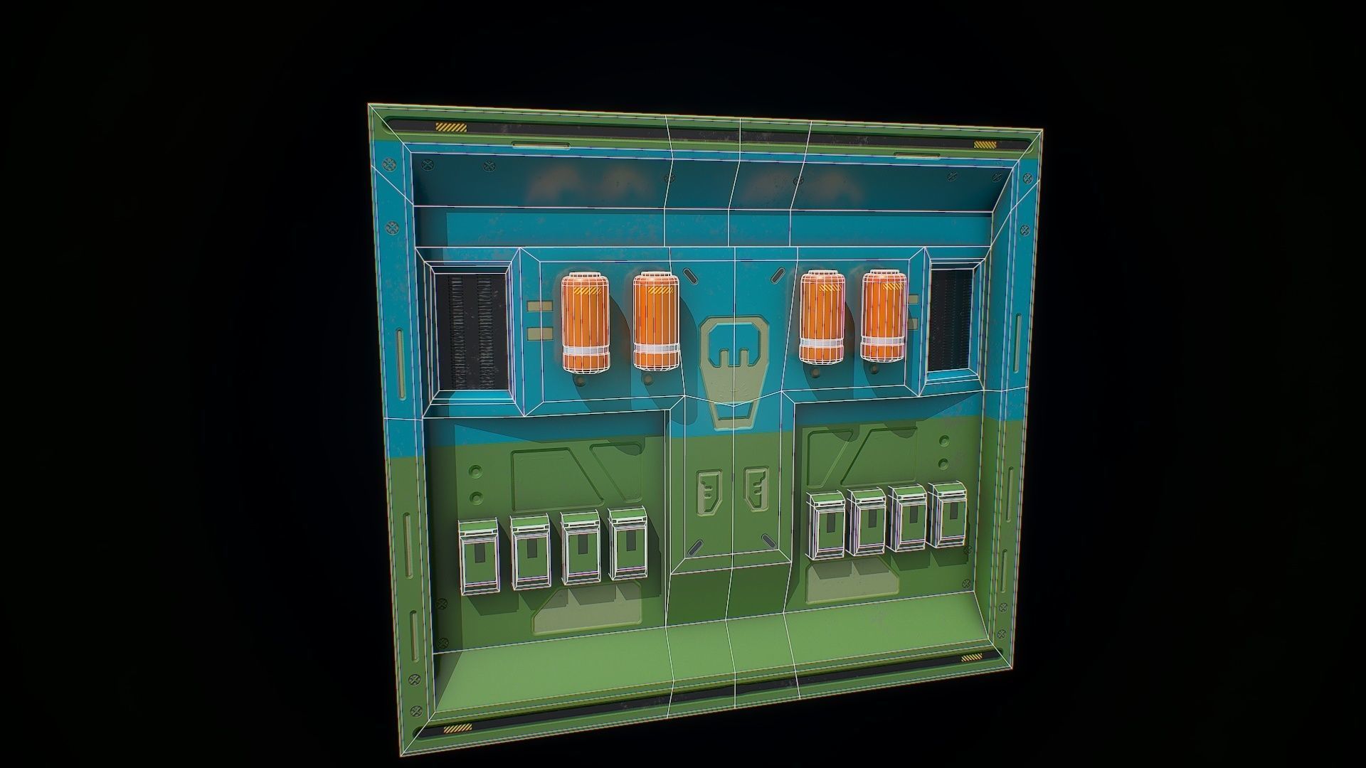 3D model Low poly sci fi green wall pattern environment asset VR / AR ...