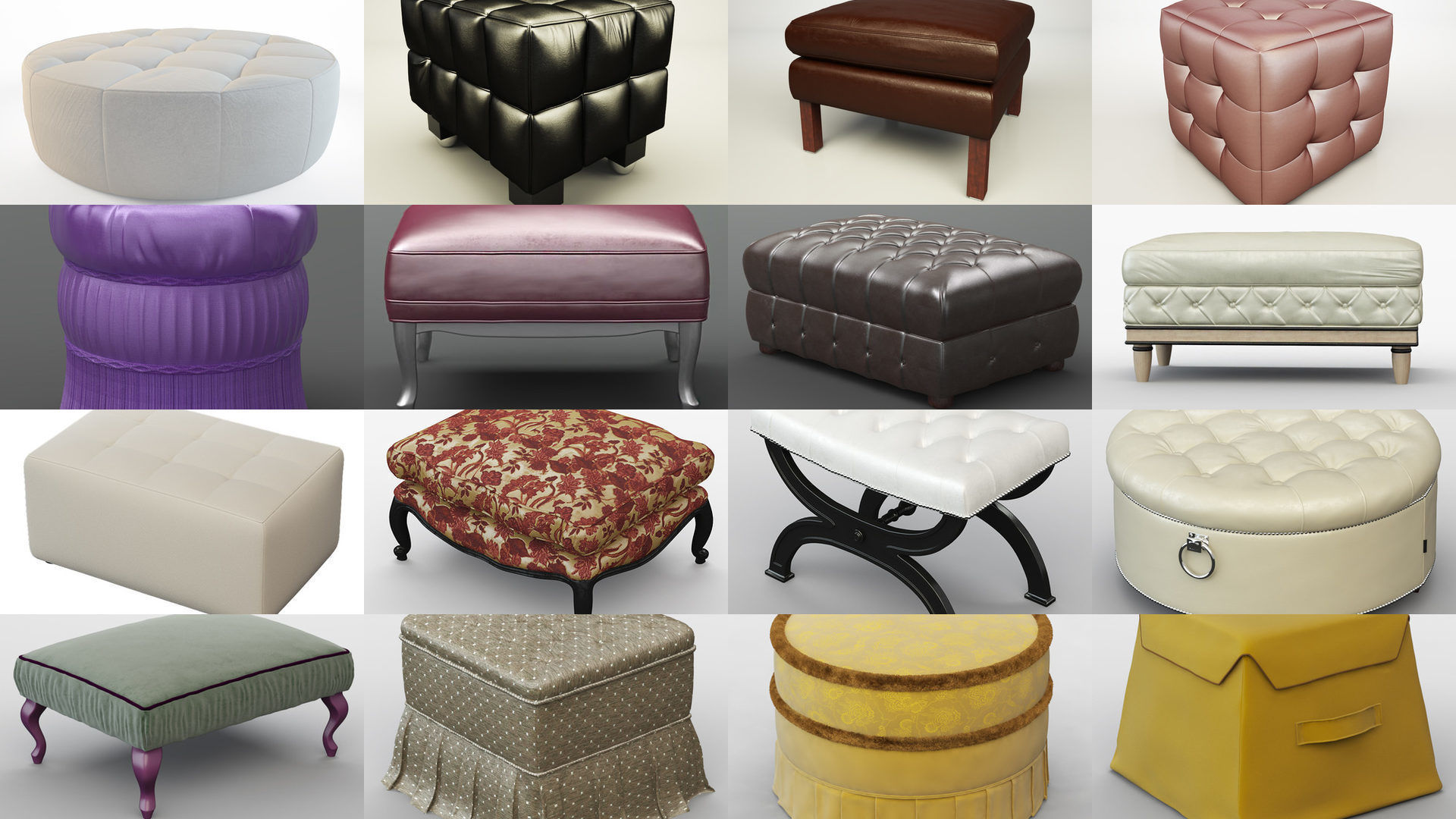 Collection different types poufs for your projects 95 models | CGTrader