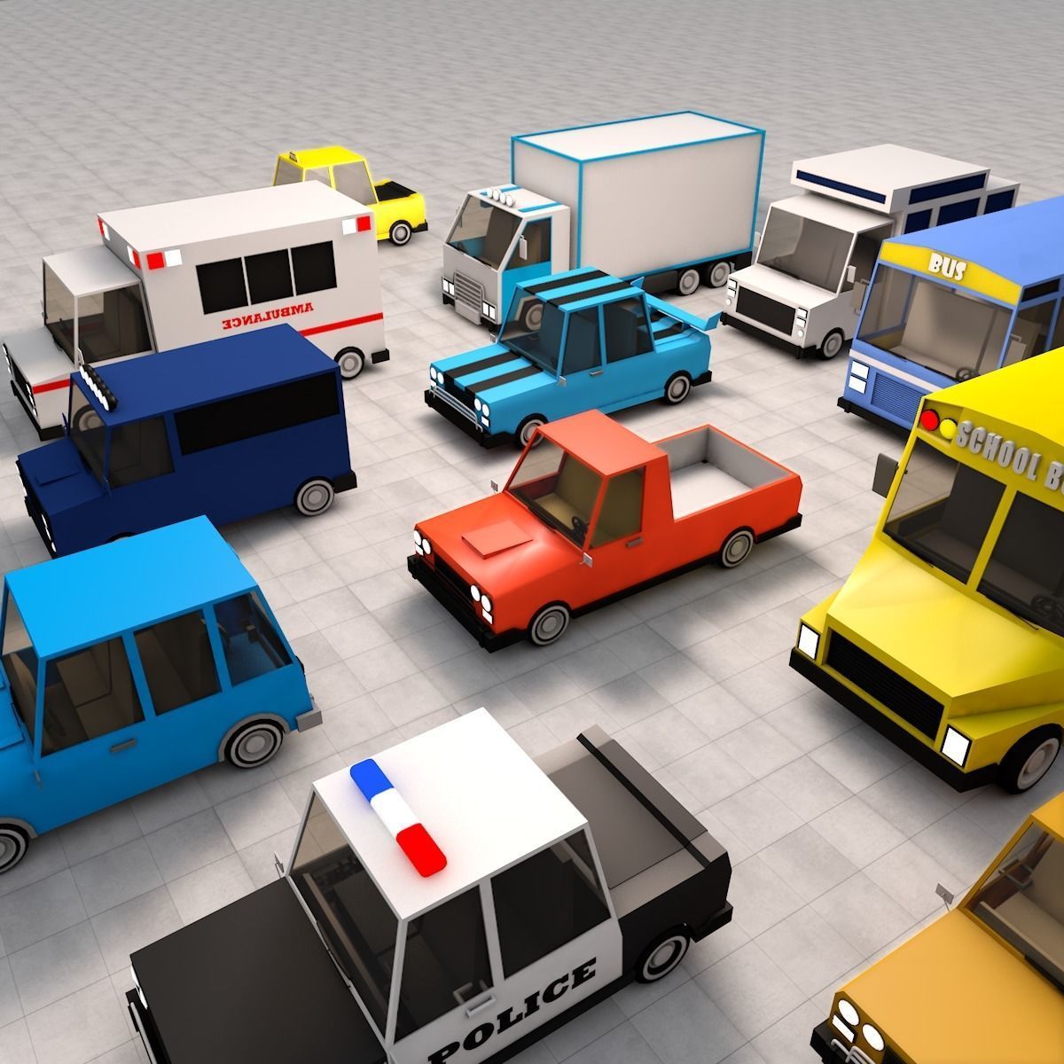 Cartoon car pack 3D model | CGTrader