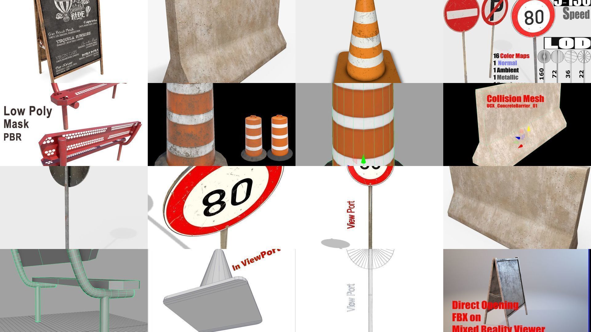 3D Model Collection road objects - PBR VR / AR / low-poly | CGTrader