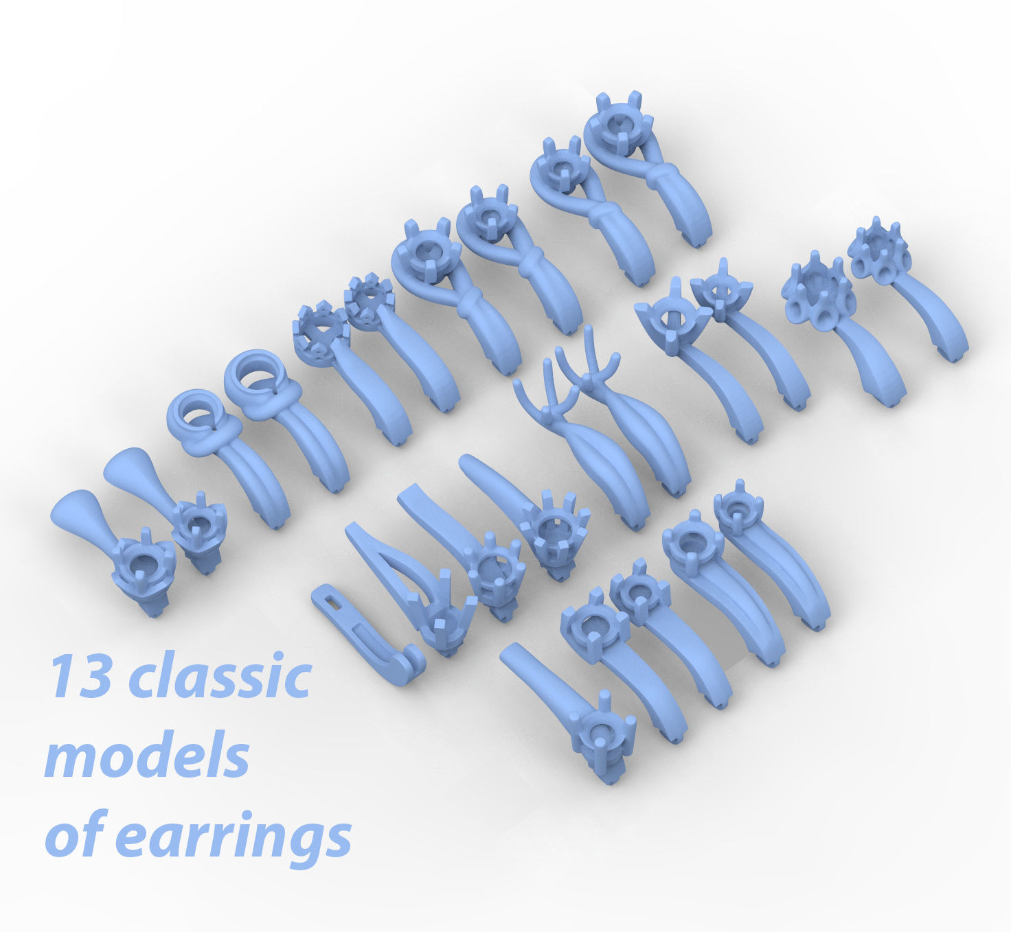 101215 Pack of 13 classic earrings 3D model 3D printable | CGTrader