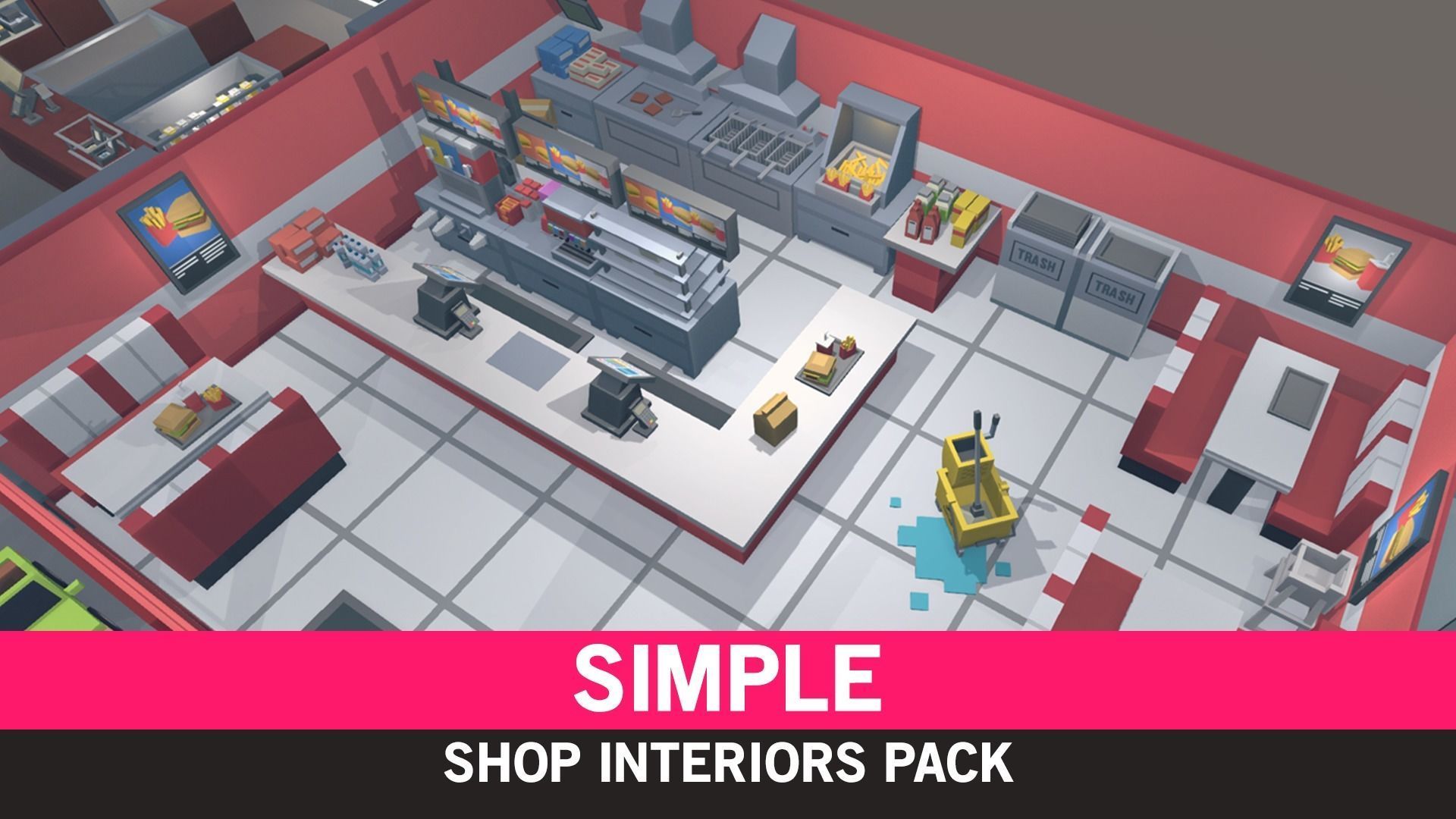 3D model Simple Shop Interiors - Cartoon assets VR / AR / low-poly ...