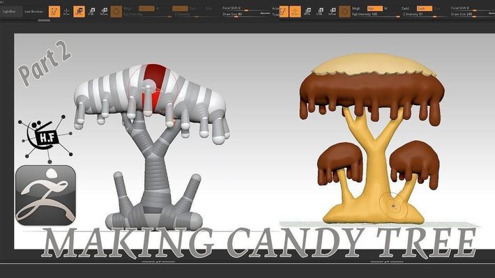 create 3d tree candy chocolate model in Zbrush 4r8 zsphere