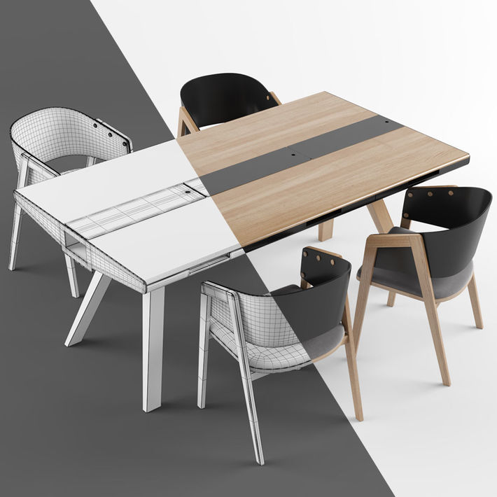 How to make a 3D model of VOX Nature dining table with VOX Uni chair