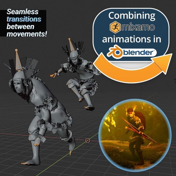 Combining Mixamo animations in Blender