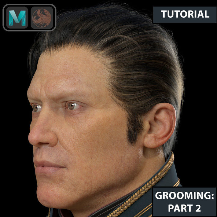 Ornatrix/Maya grooming for character "Commander" from Samir Mir. Part 2